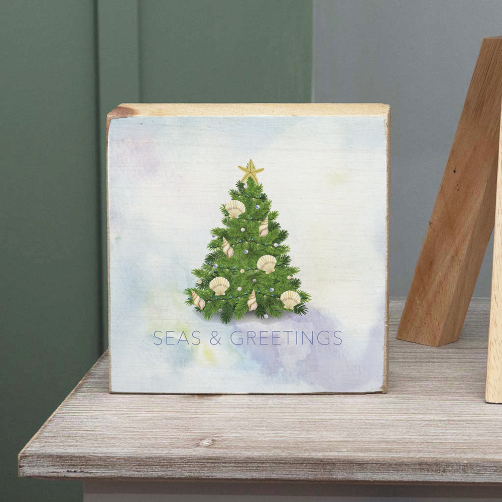 Coastal Christmas Evergreen Tree Decorative Wooden Block – SunStruck ...