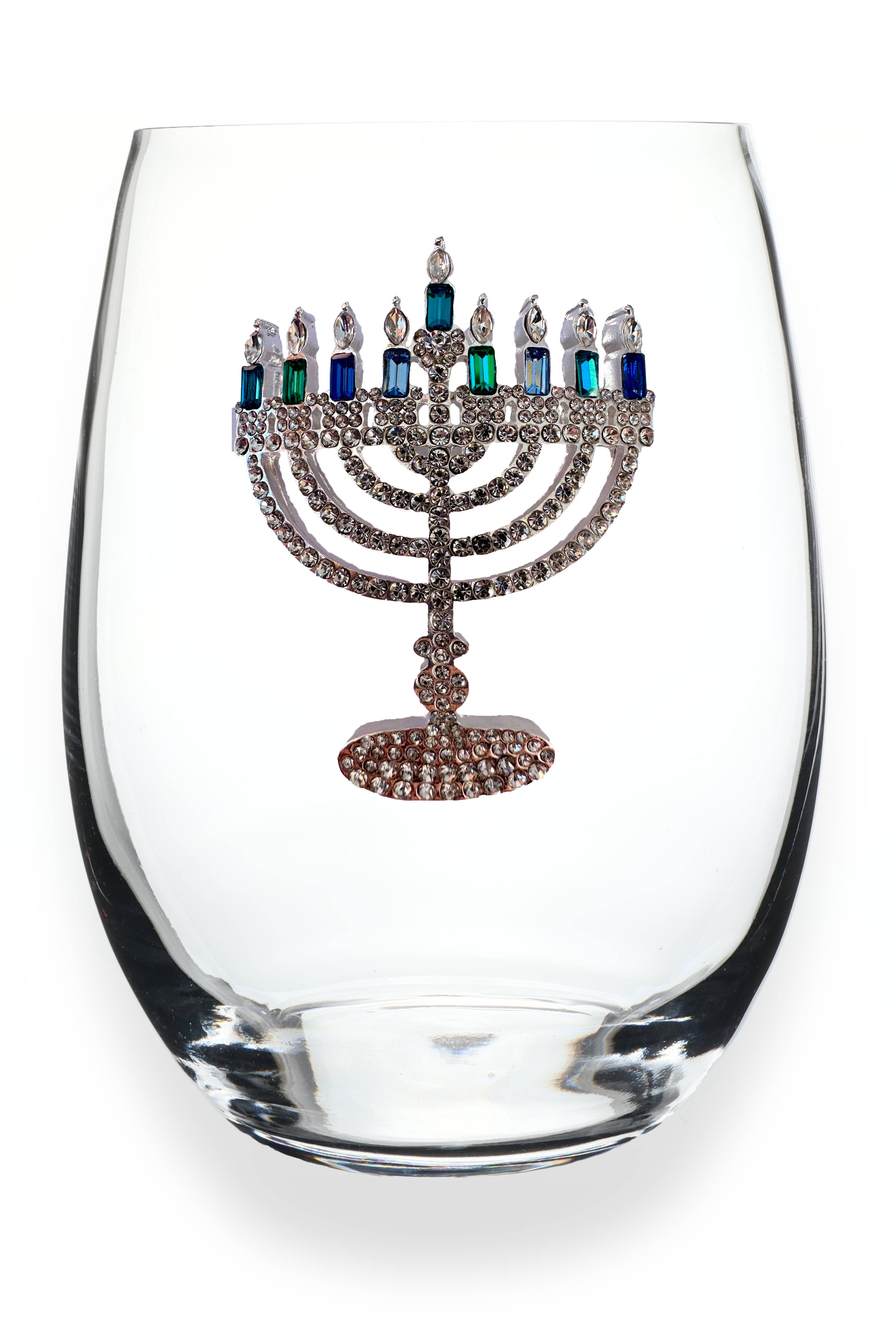 Menorah Holiday Jeweled Stemless Wine Glass – SunStruck Gift Boutique